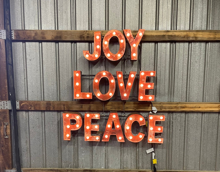 Distressed Lighted Sign "LOVE, PEACE, JOY" – Pontorno MetalWorks